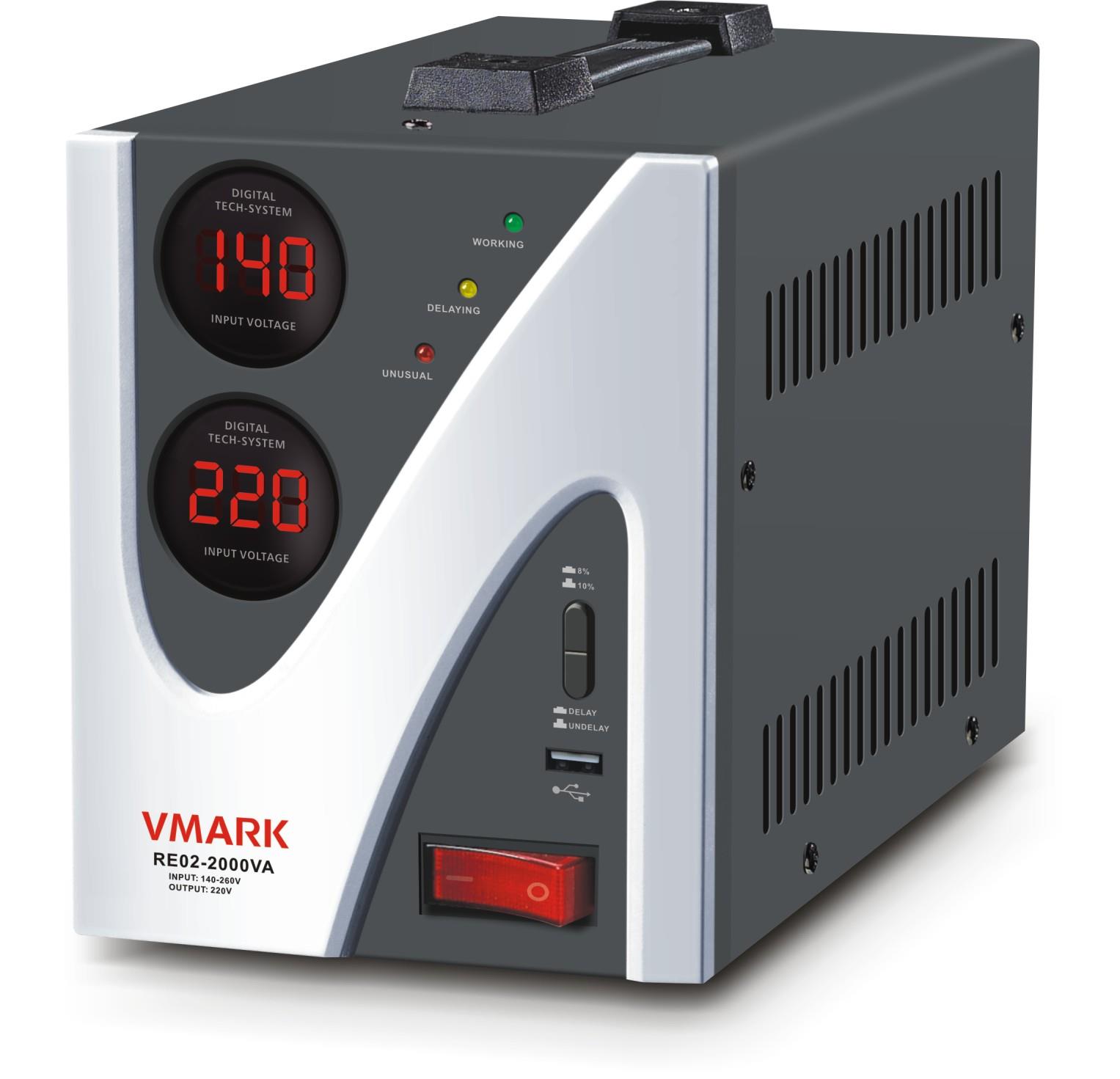 VMark RE02-2000VA Σταθεροποιητής Τάσης Relay 2000VA / 1200W με 1 Πρίζα ...